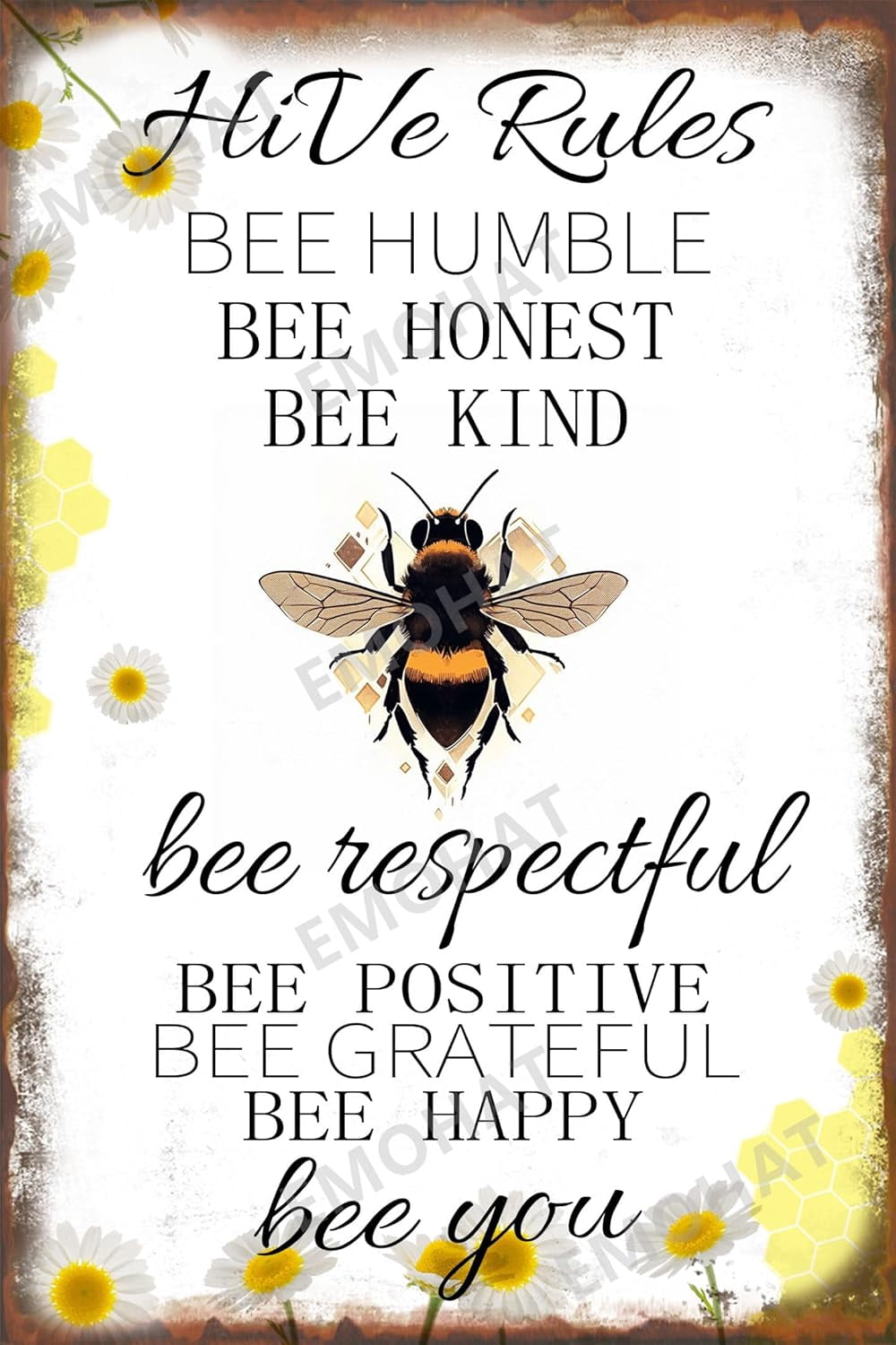 EMOHAT Bee Metal Tin Sign Hive Rules Wall Art Bee Garden Posters Wall ...