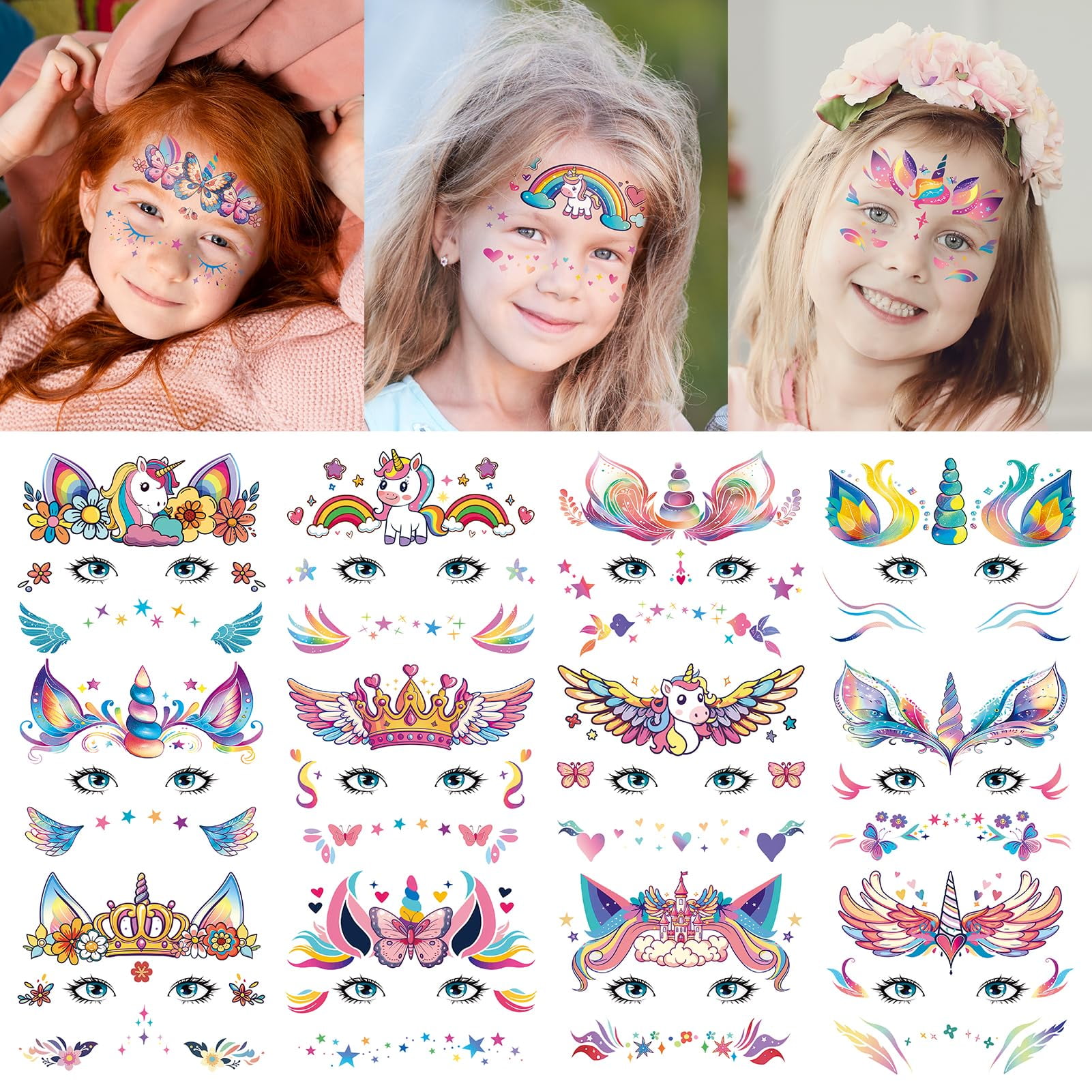 EMOME Face Temporary Tattoos for Girls - 15 Sheets Party Pack, Girls ...