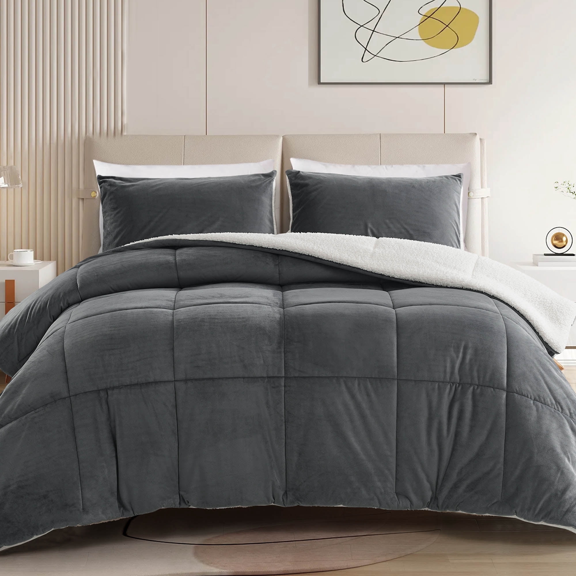 EMONIA 3-Piece Luxury Plush Sherpa Comforter Set, Reversible Ultra Soft ...