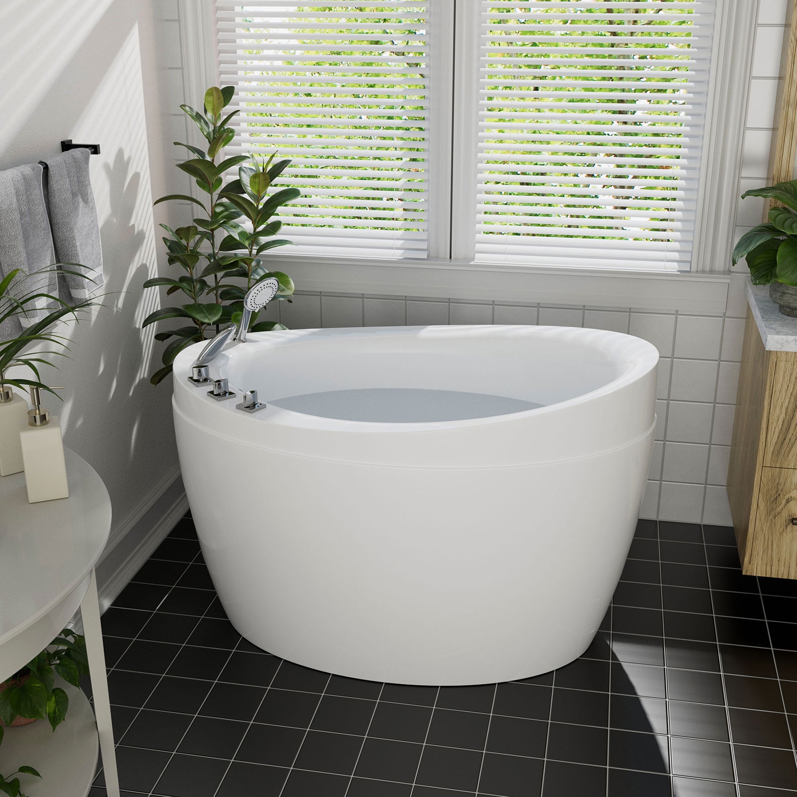 Empava 59 in. Modern Left Drain Oval Deep Soaking Freestanding Tub with ...