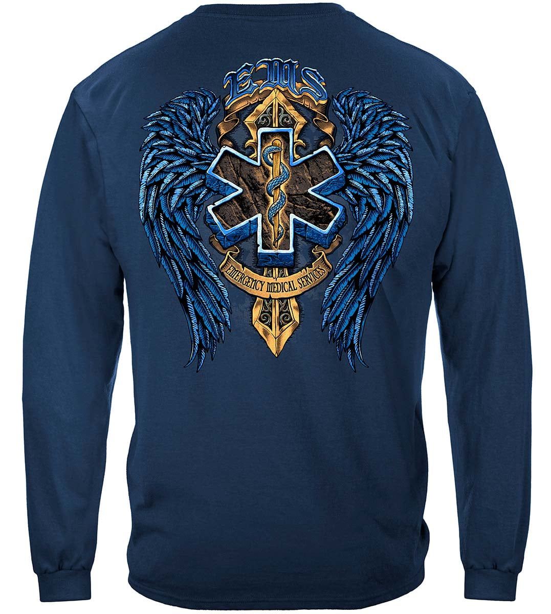 EMS Biker Wings EMT 100% Cotton Navy Long Sleeves T-Shirt 4X-Large ...