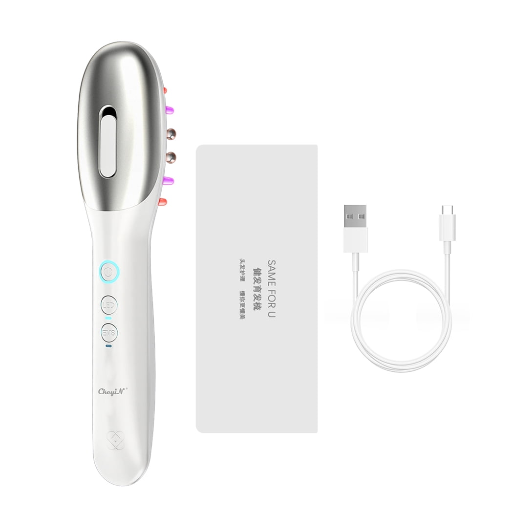 EMS Electric Massage Comb Vibration LED Blue Red Light Therapy Hair Massage Scalp Brush for Hair ...