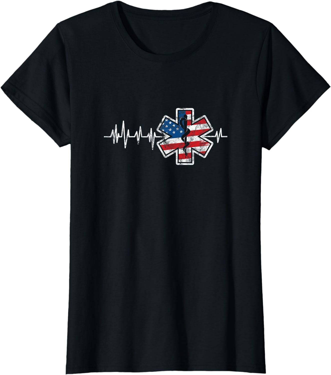 EMS Emergency Medical Service USA Flag Heartbeat 4th of July T-Shirt ...