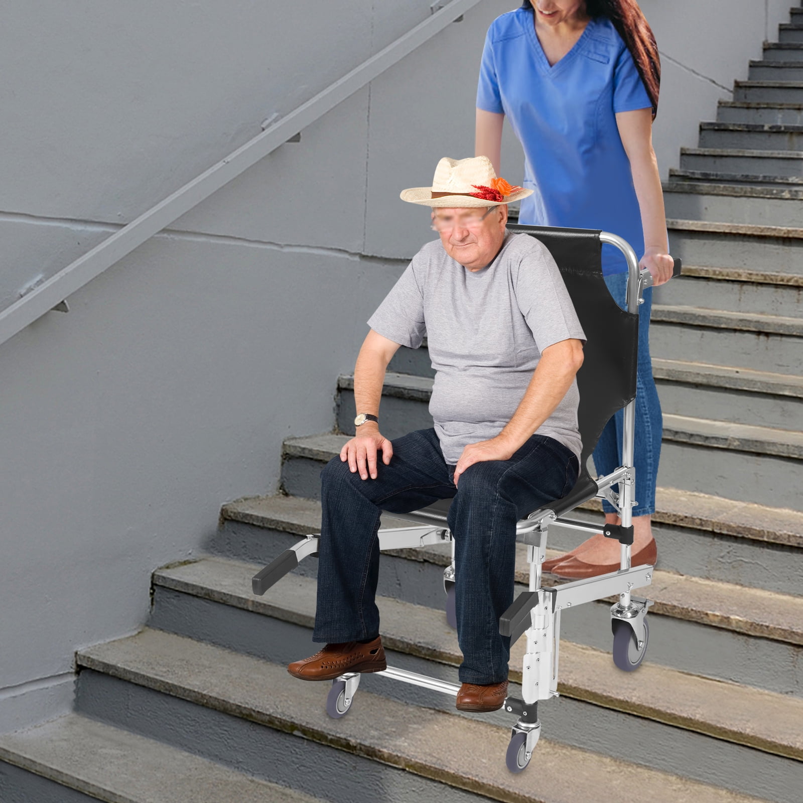 EMS Foldable Emergency Stair Chair 4 Wheels Climbing Wheelchair ...