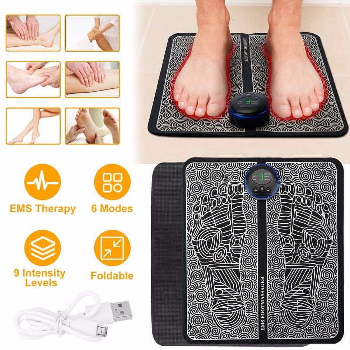 EMS Foot Massage Pad Electric Stimulator Massager Unit Rechargeable Leg ...
