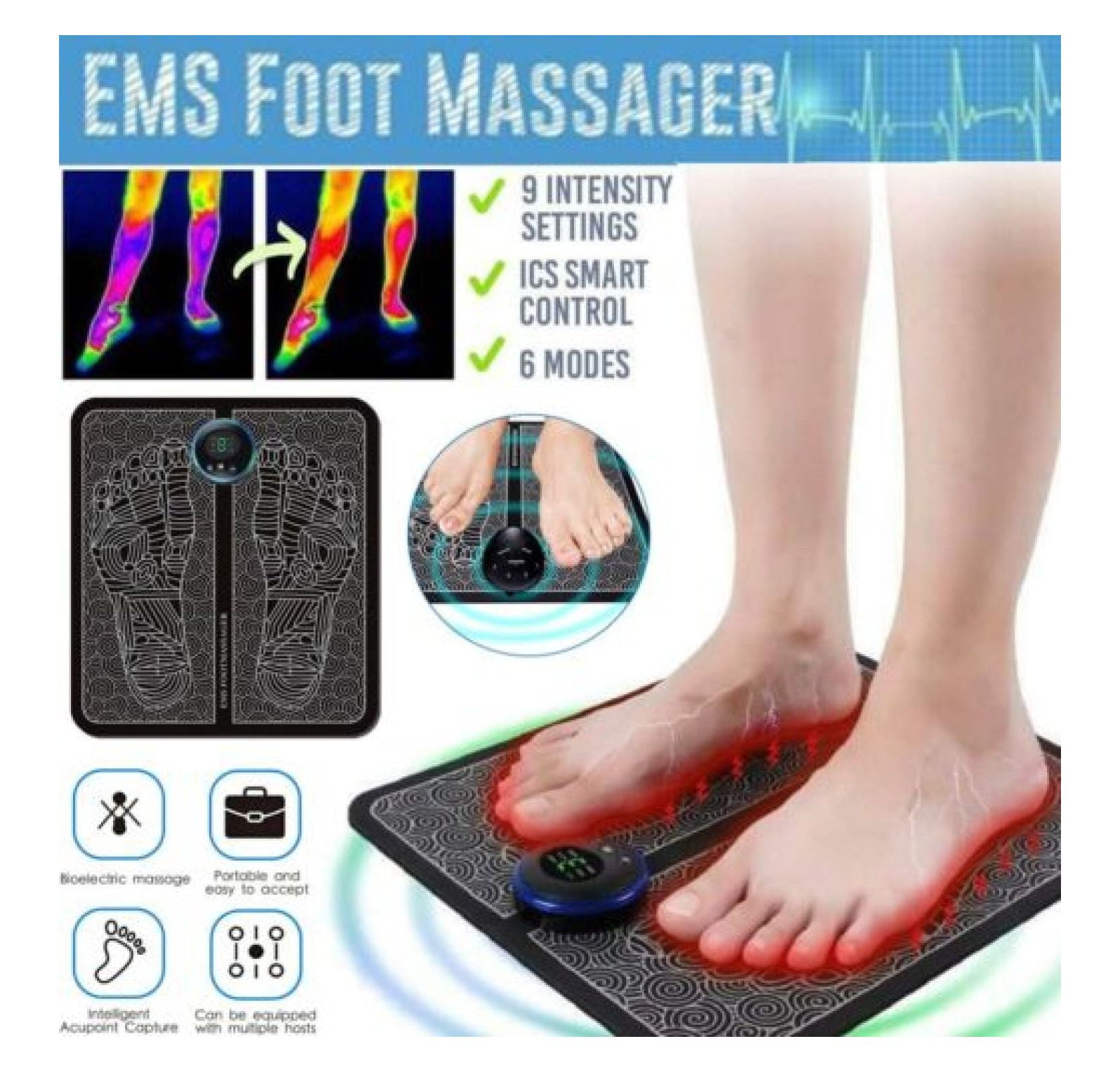 EMS Foot Massager Leg Reshaping Electric Deep Kneading Muscle Pain ...