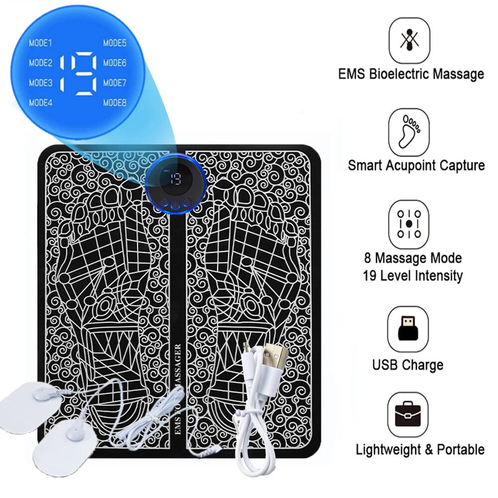 EMS Foot Massager Mat Electric TENS Feet Massager Pad Foldable Massage ...