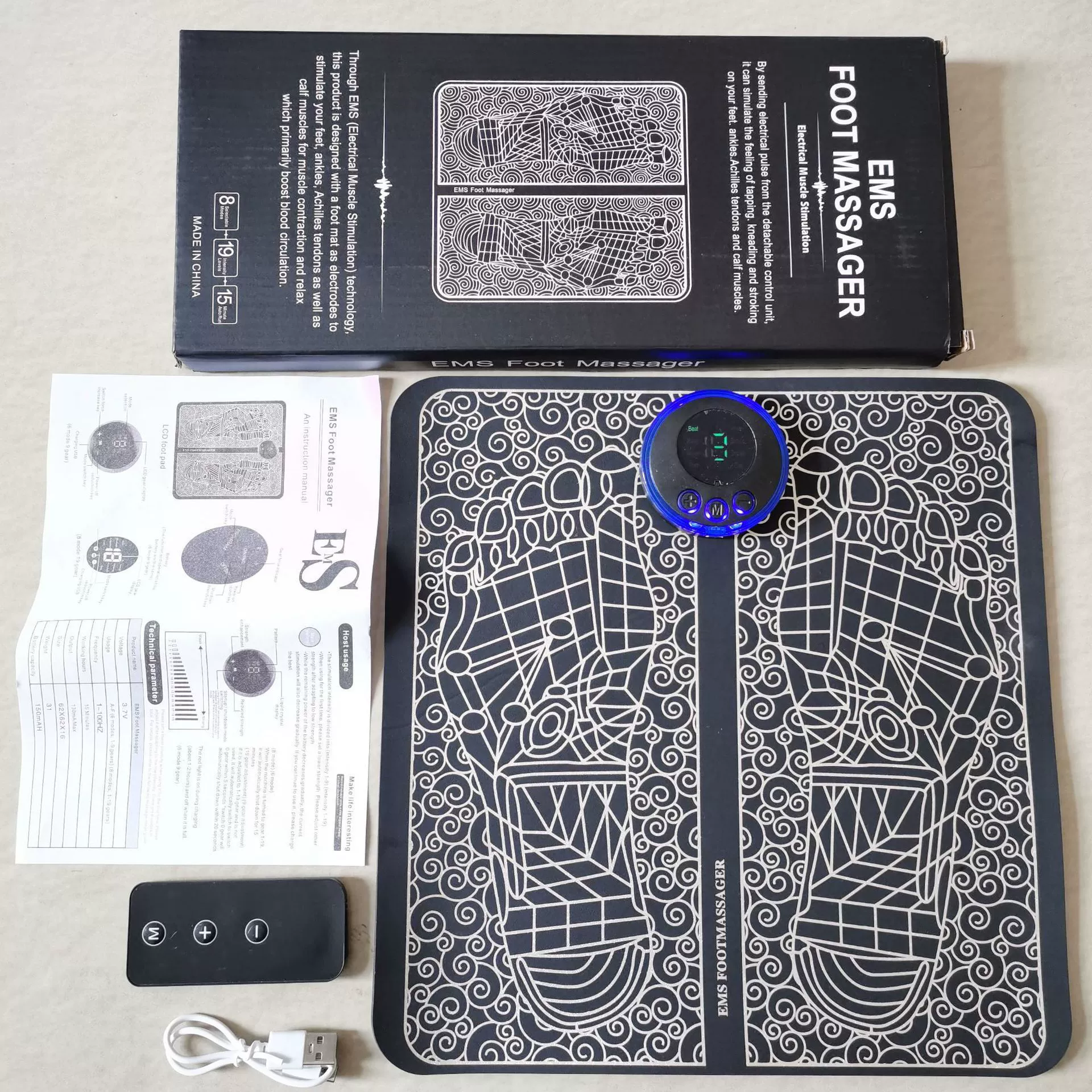 EMS Foot Massager Pad Portable Foldable Massage Mat Pulse Muscle ...