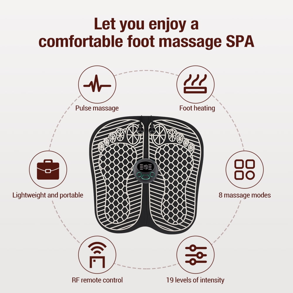 EMS Heat Foot Massager Mat with Remote Control - Cordless Massage Pad 8 ...