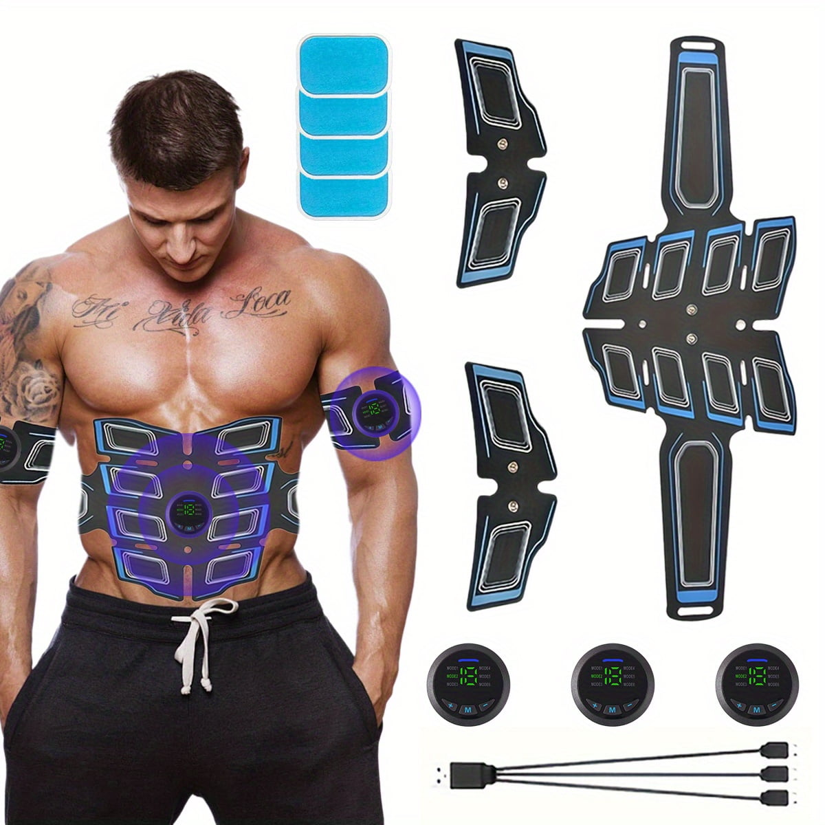 EMS Multi-Functional Muscle Stimulator Set - 1 Abdominal Belt+2 Arms+3 ...