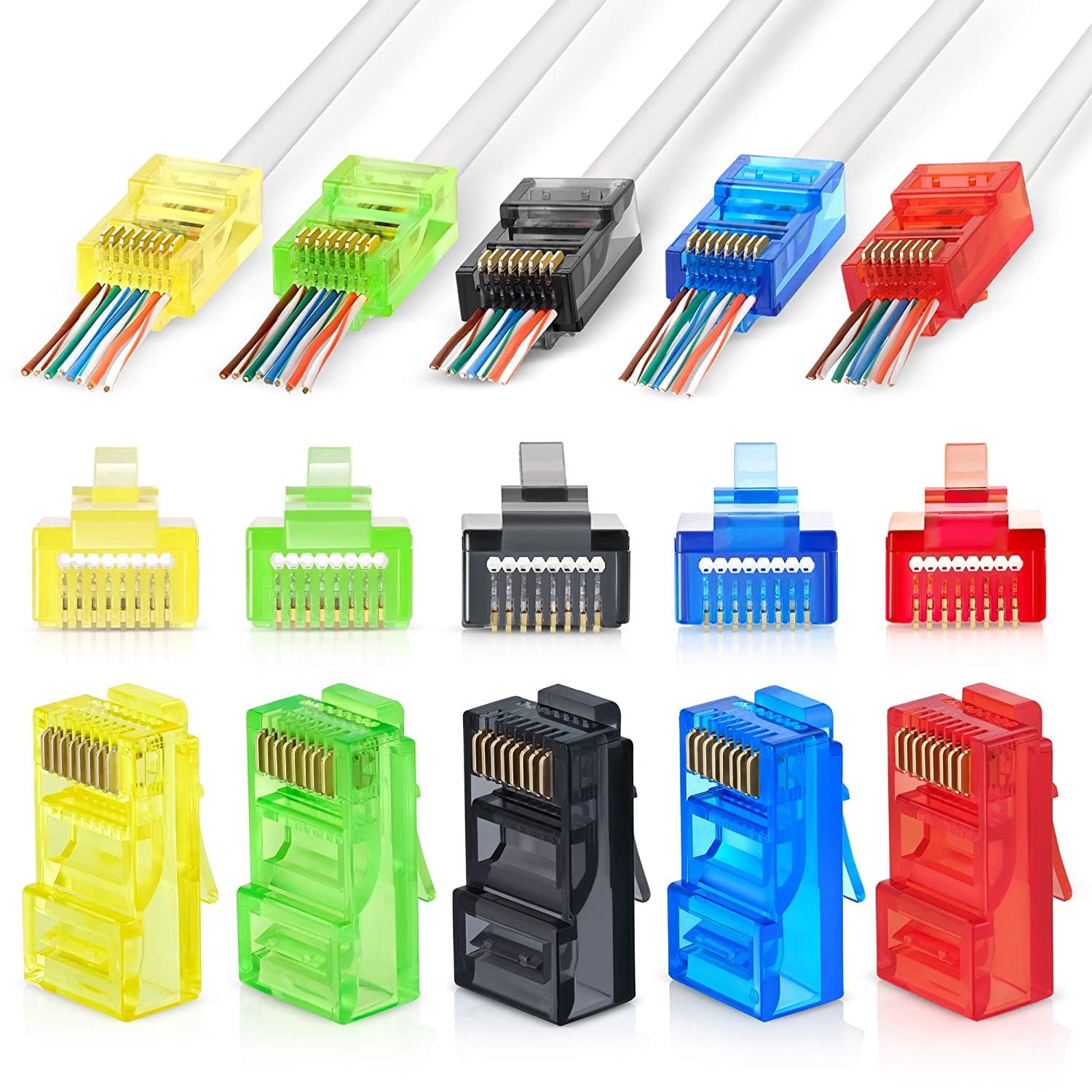 EMS RJ45 Cat6 Pass Through Connectors, Assorted Colors - Pack of 50 ...