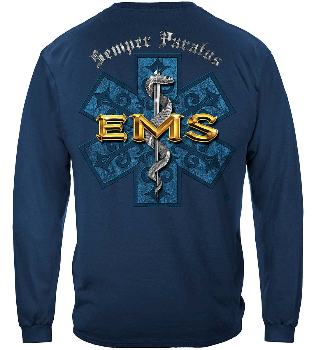 EMS Semper Paratus EMT 100% Cotton Navy Long Sleeves T-Shirt 5X-Large ...