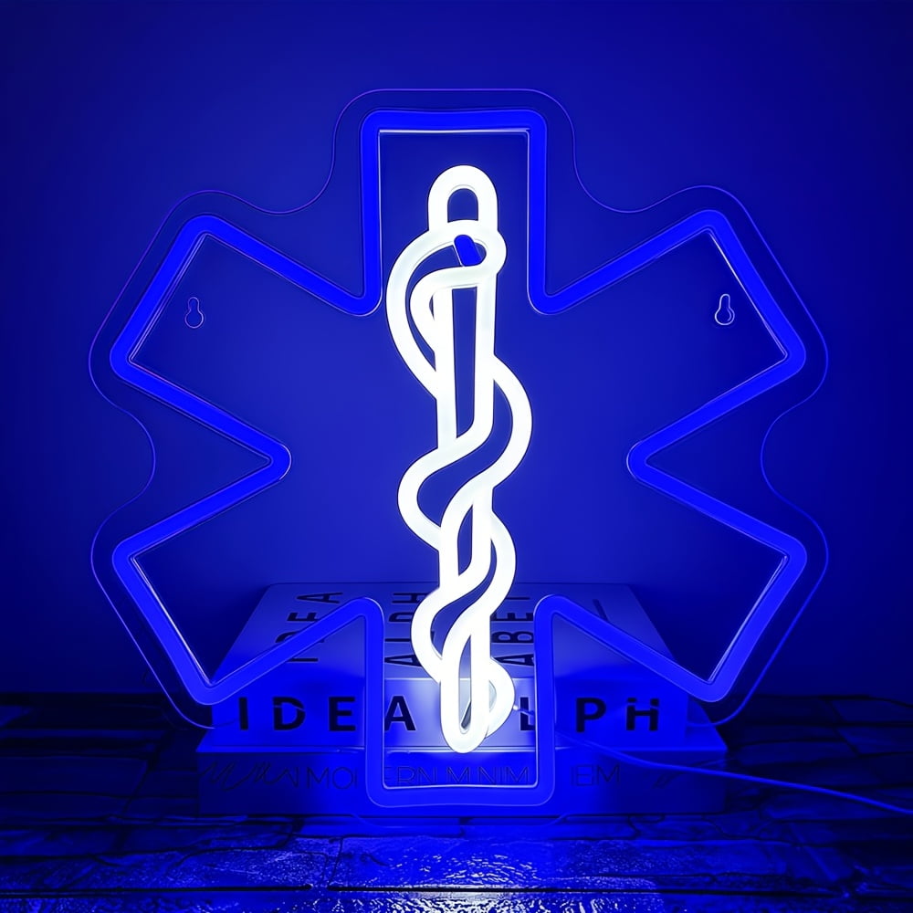 EMS Star Of Life USB-Powered Neon Sign - Dimmable LED Medical Wall Art ...