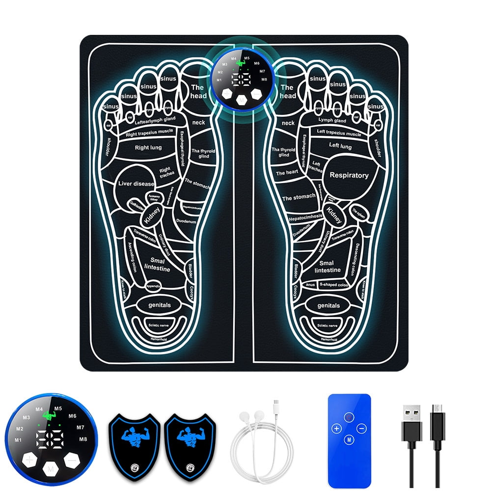 EMS foot massage pad with 2 body pads, USB charging remote control foot ...