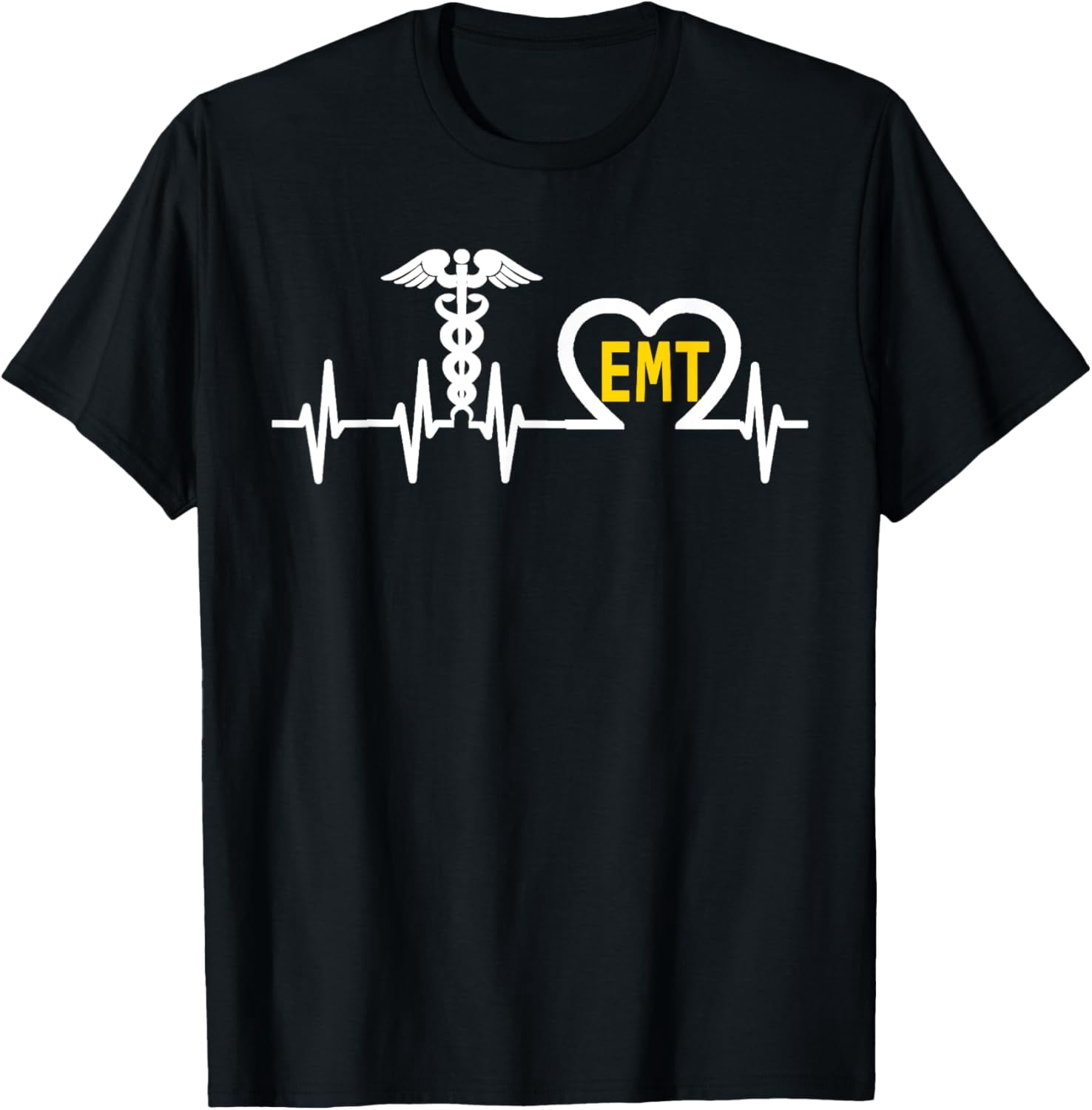 EMT Emergency Medical Technician Caduceus & Heart Rhythm EKG T-Shirt ...