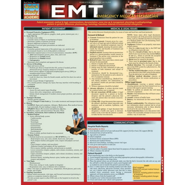 Pre-Owned EMT - Emergency Medical Technician Laminated Reference Guide (QuickStudy Academic ...
