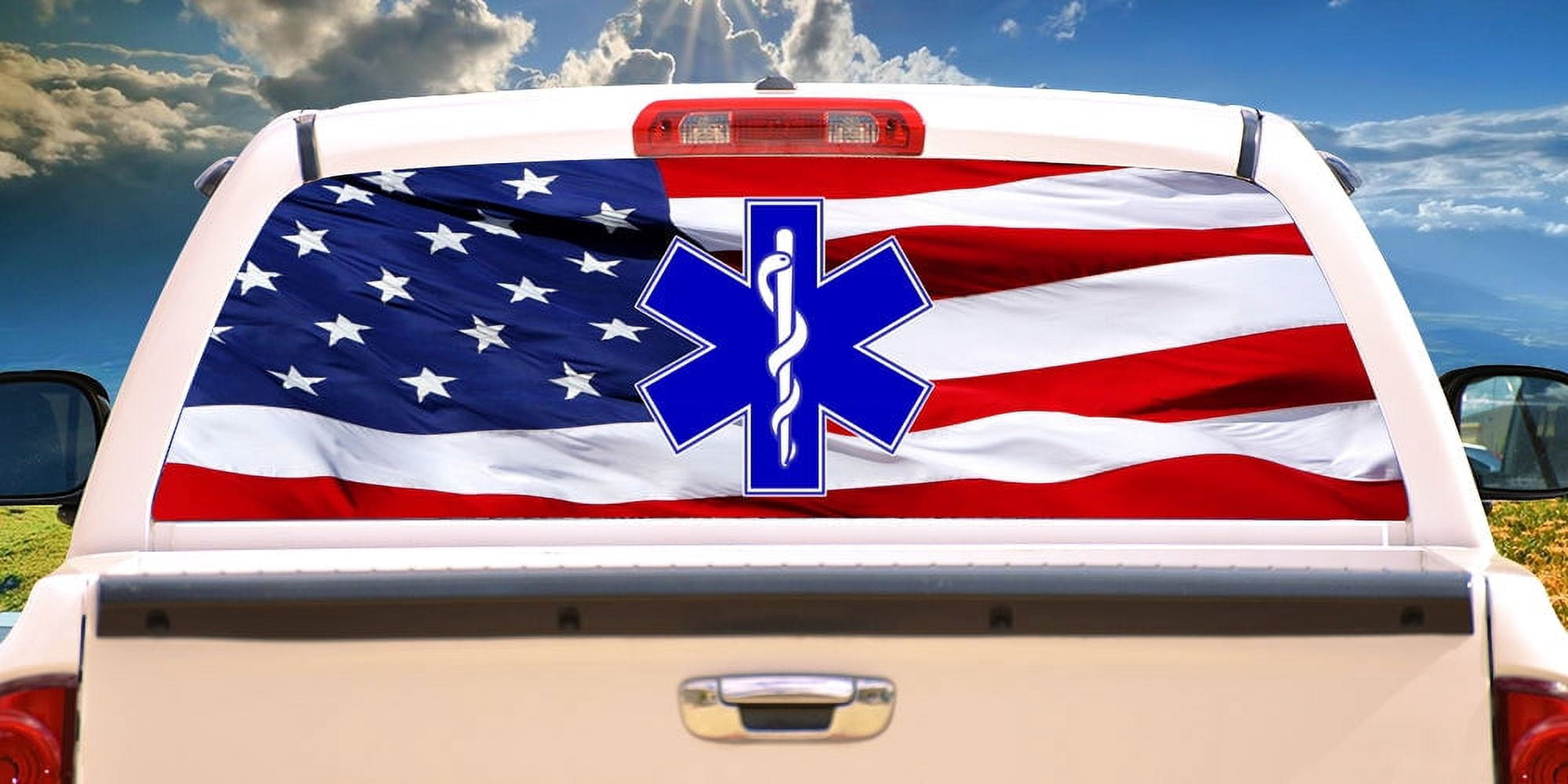 EMT FLAG Rear Window Graphic back truck decal suv view thru vinyl ...