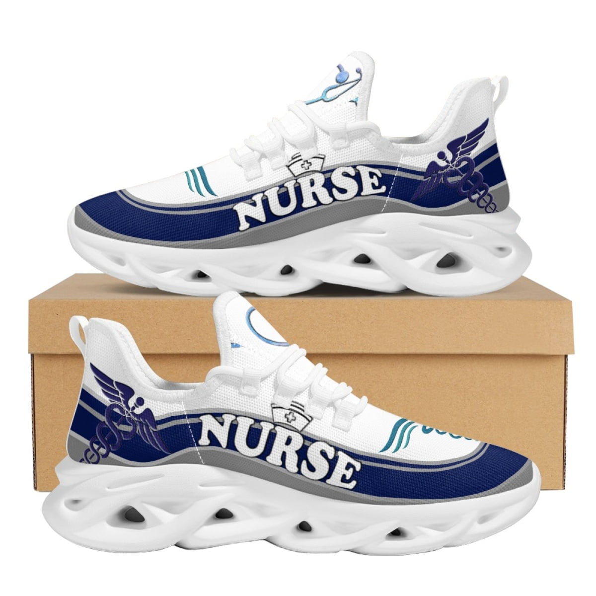 EMT Nurse Pattern Platform Sneakers Light Mesh Shoes Women Lace-Up ...