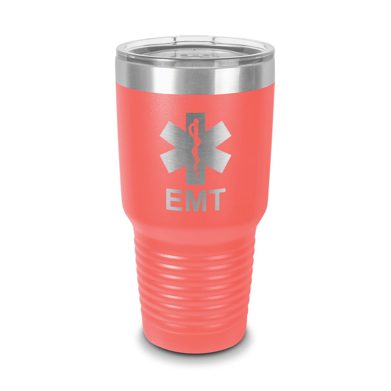 EMT Star of Life Tumbler 30 oz - Laser Engraved w/ Clear Lid ...