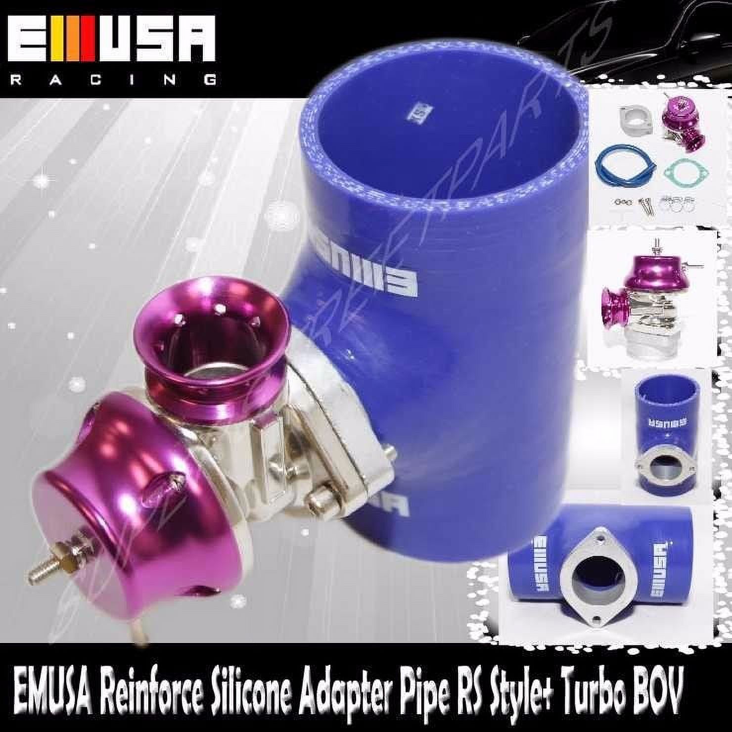 EMUSA BLUE 3" Reinforce Silicone Adapter Type RS Pipe+Turbo BOV Blow ...