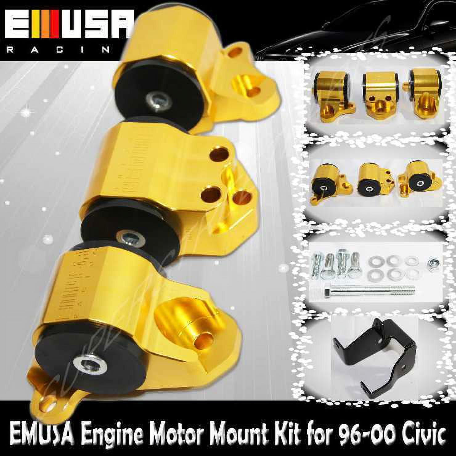 EMUSA Billet 3 Bolt Engine Mount Kit fit 96-00 Civic B-Series D Series ...