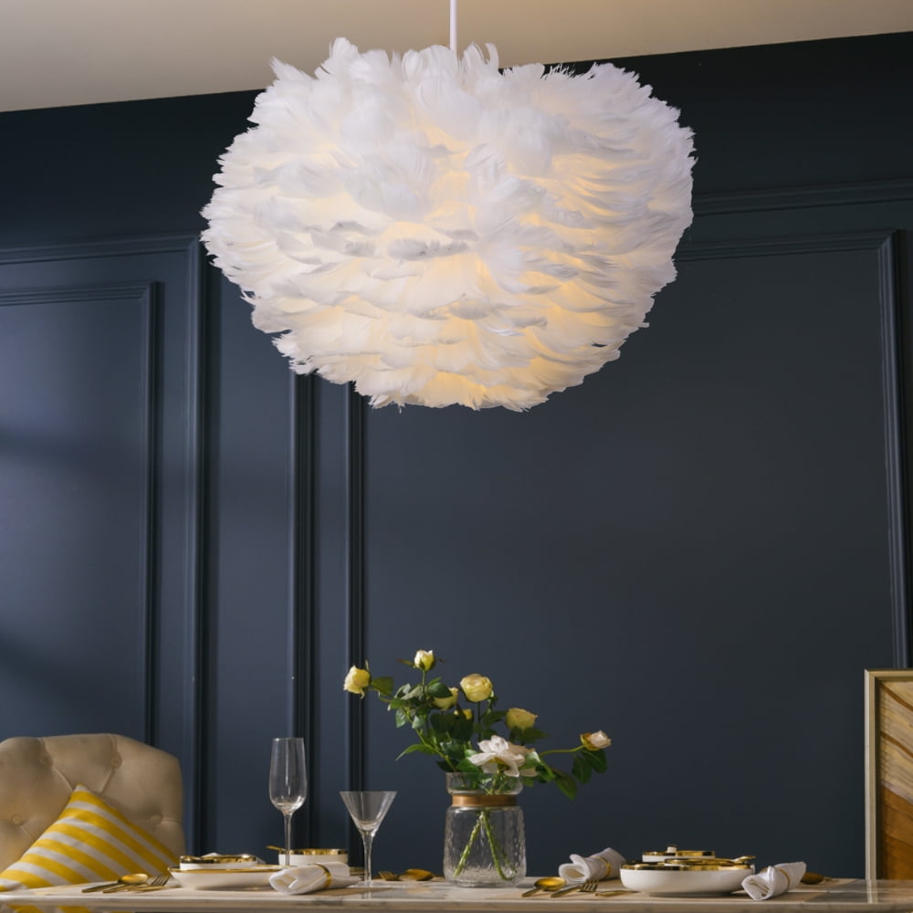 EMUST Bedroom feather chandelier, cloud-shaped plump feather room lamp ...