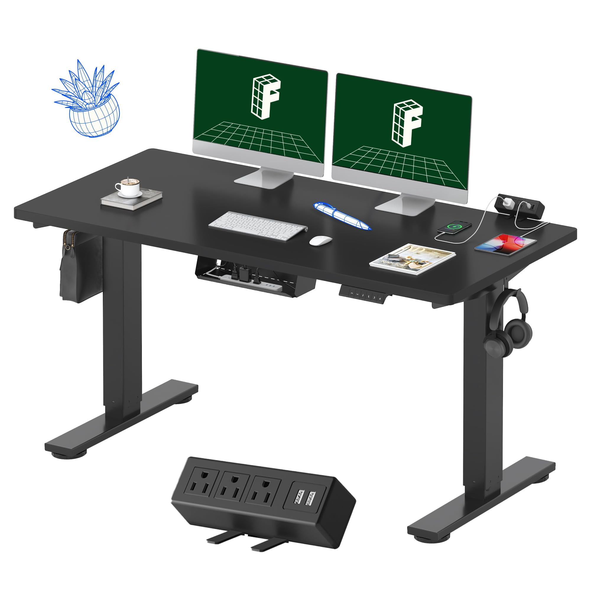 EN2 Whole-Piece Standing Desk with Clamp Power Strip, 55 x 28 Inch ...