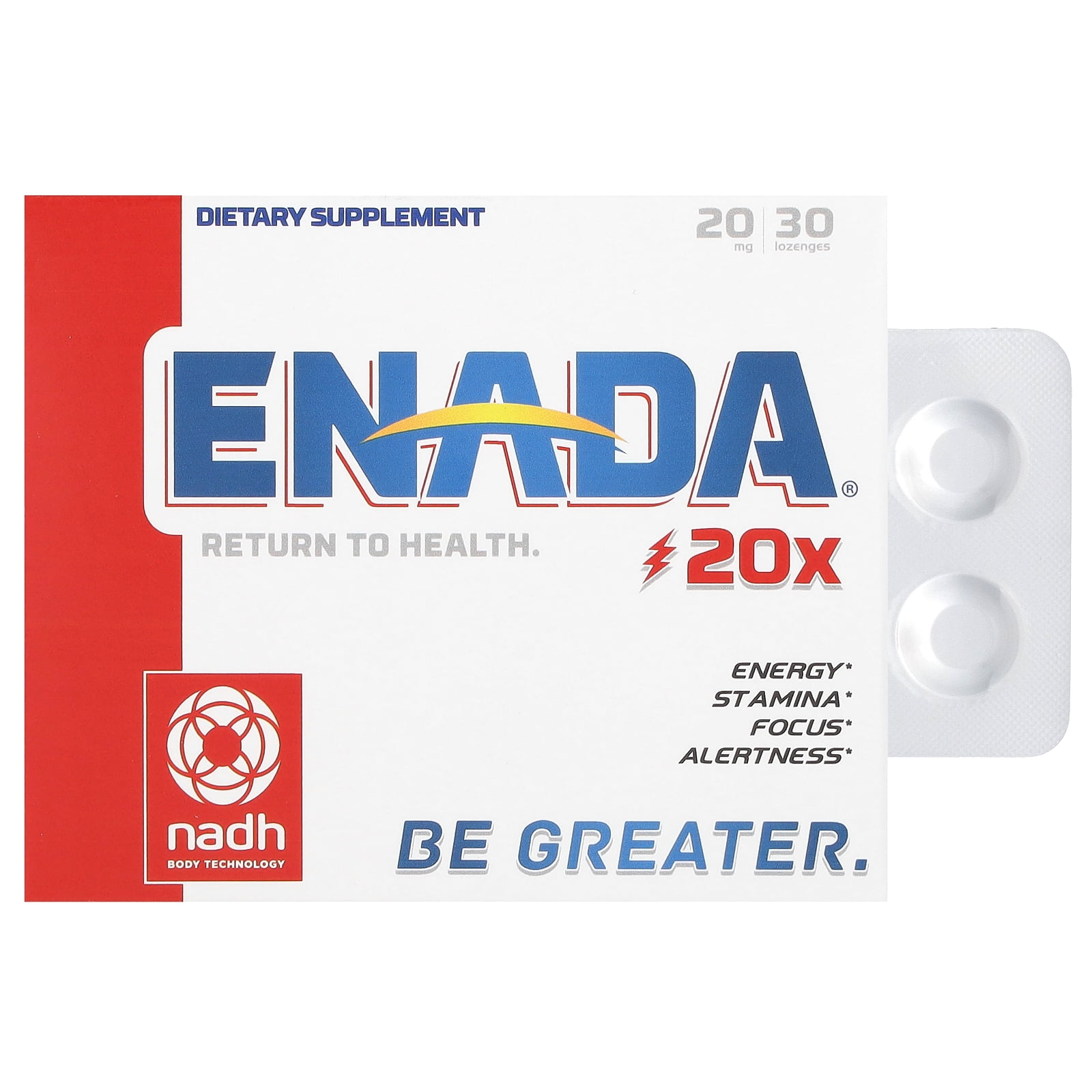 ENADA Ultra Focus Supplement, 20mg, 30 Lozenges - Energy, Stamina ...