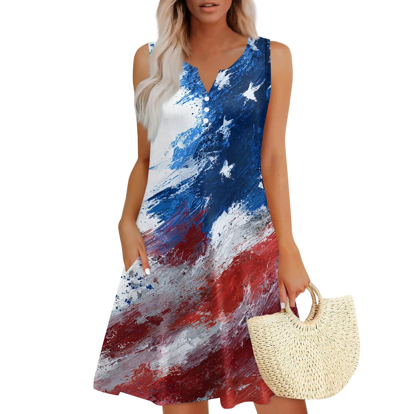 Enccrwin 4th Of July Dresses For Women Independence Day Printed Swing