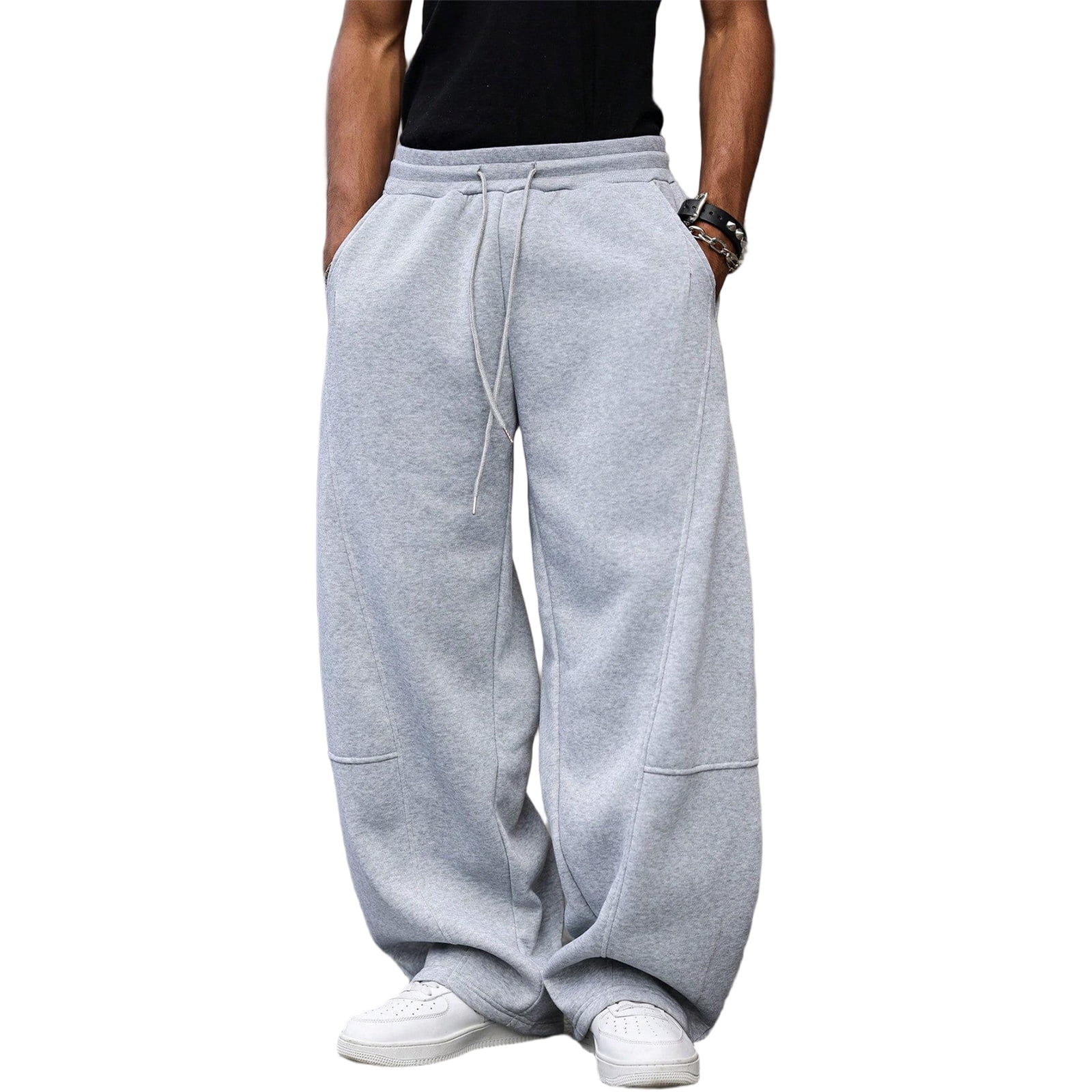 ENCCRWIN Men’s Baggy Wide Leg Fleece Sweatpants Elastic Drawstring ...
