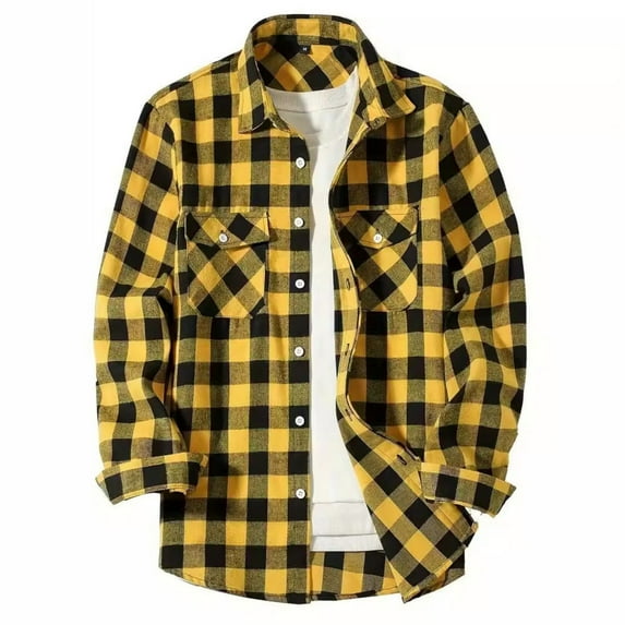 ENCCRWIN Men's Casual Long Sleeve Plaid Shirt, Loose Fit Collared Shirt ...