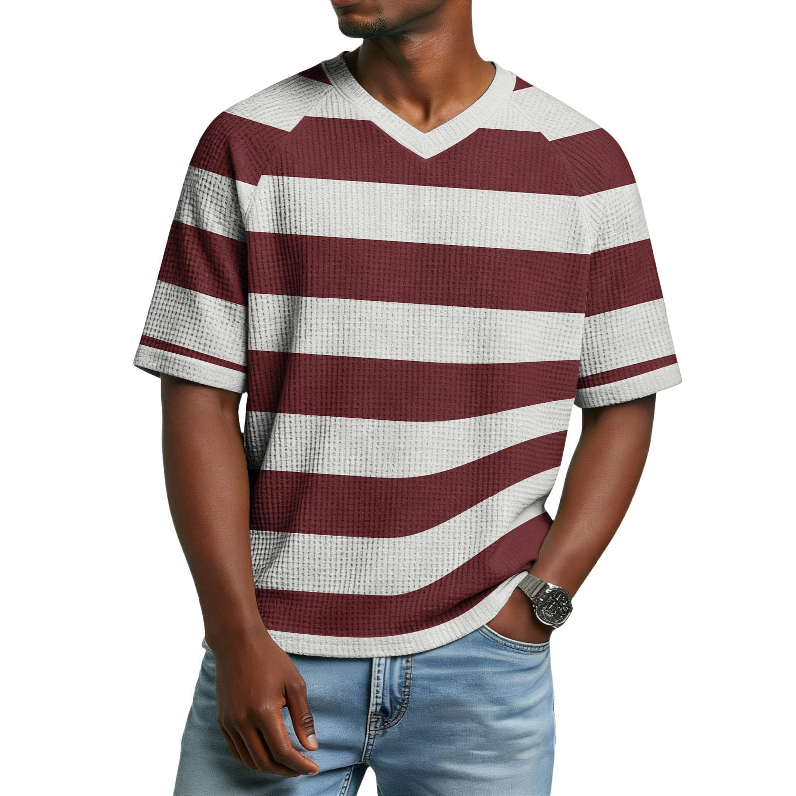 ENCCRWIN Men's Casual Shirts Short Sleeve V-Neck Raglan Color Block ...