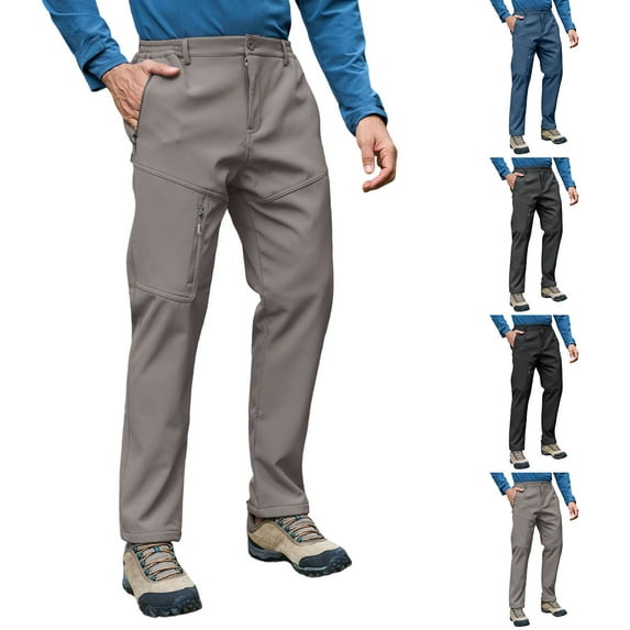 ENCCRWIN Men's Fleece-Lined Ripstop Work Pants with Zippered Pockets ...