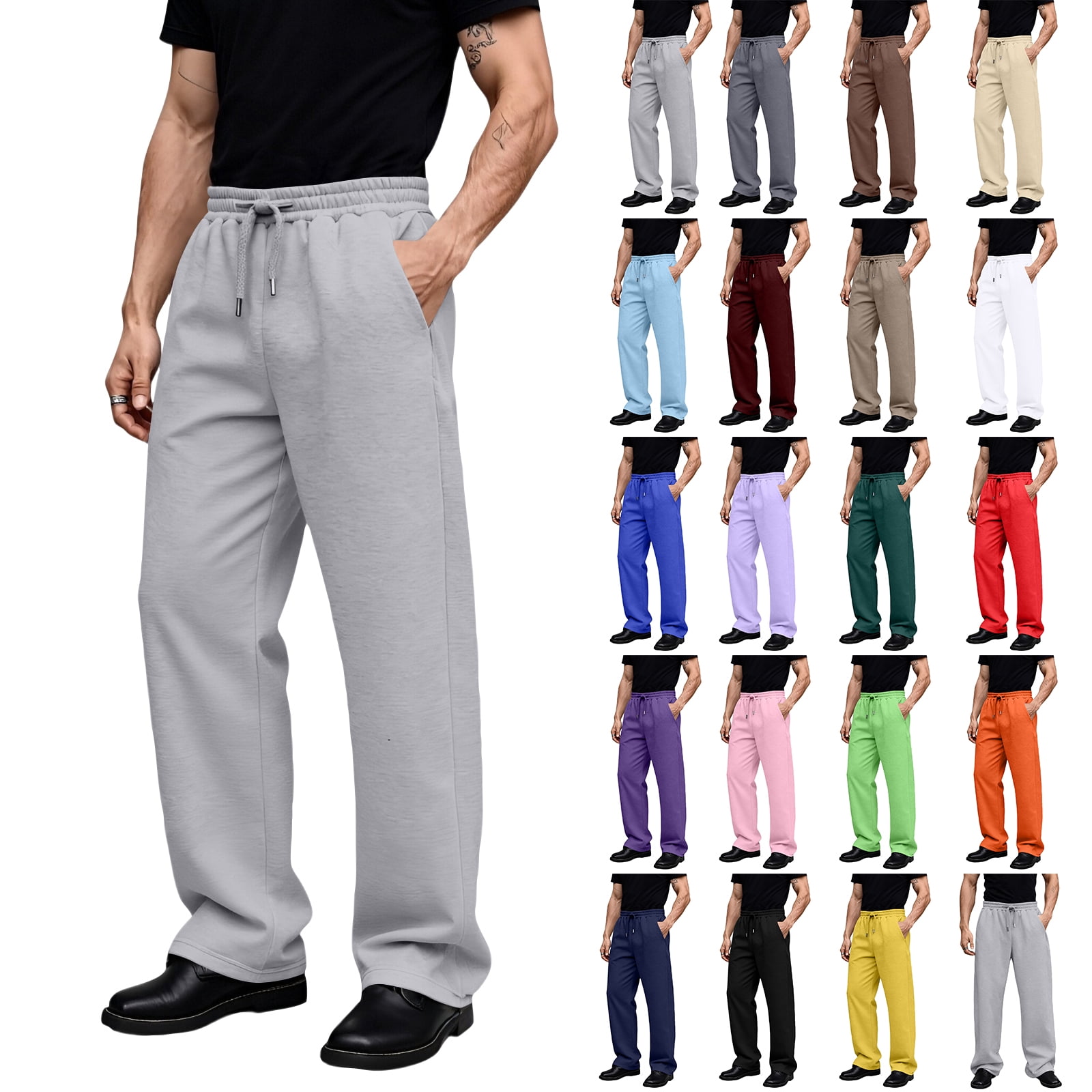 ENCCRWIN Men's Fleece-Lined Sweatpants with Drawstring Waist, Straight ...
