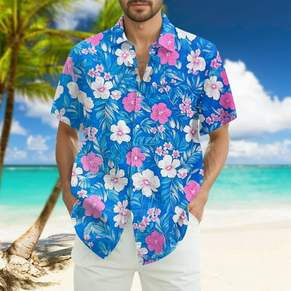 ENCCRWIN Men's Lightweight Linen Hawaiian Shirt, Short Sleeve Printed ...