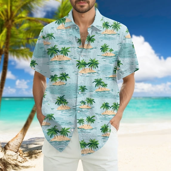 ENCCRWIN Men's Lightweight Linen Hawaiian Shirt, Short Sleeve Printed ...