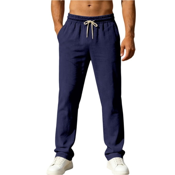 ENCCRWIN Men's Loose Breathable Linen-Like Slub Casual Pants Straight ...