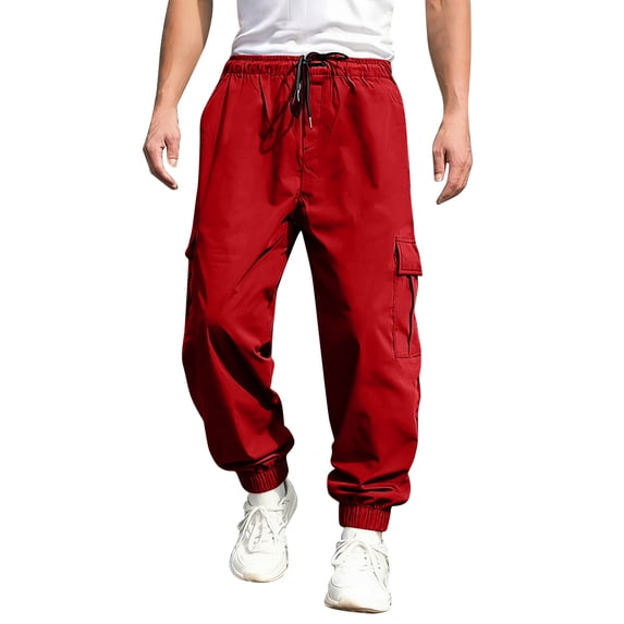 ENCCRWIN Men's Loose Fit Multi-Pocket Cargo Pants Casual Fashion ...
