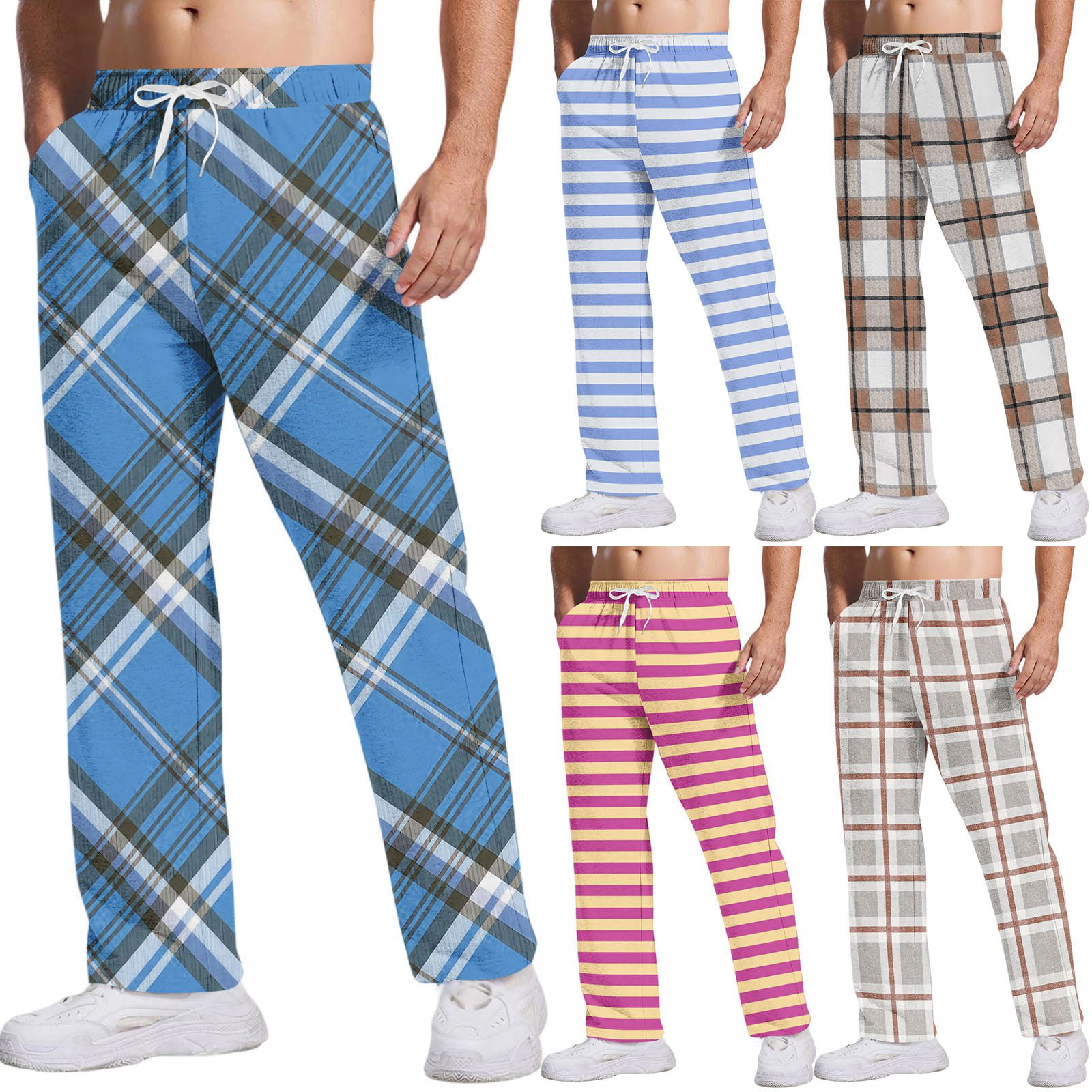 ENCCRWIN Men's Printed Casual Pants Featuring Multiple Pockets, Stripe ...