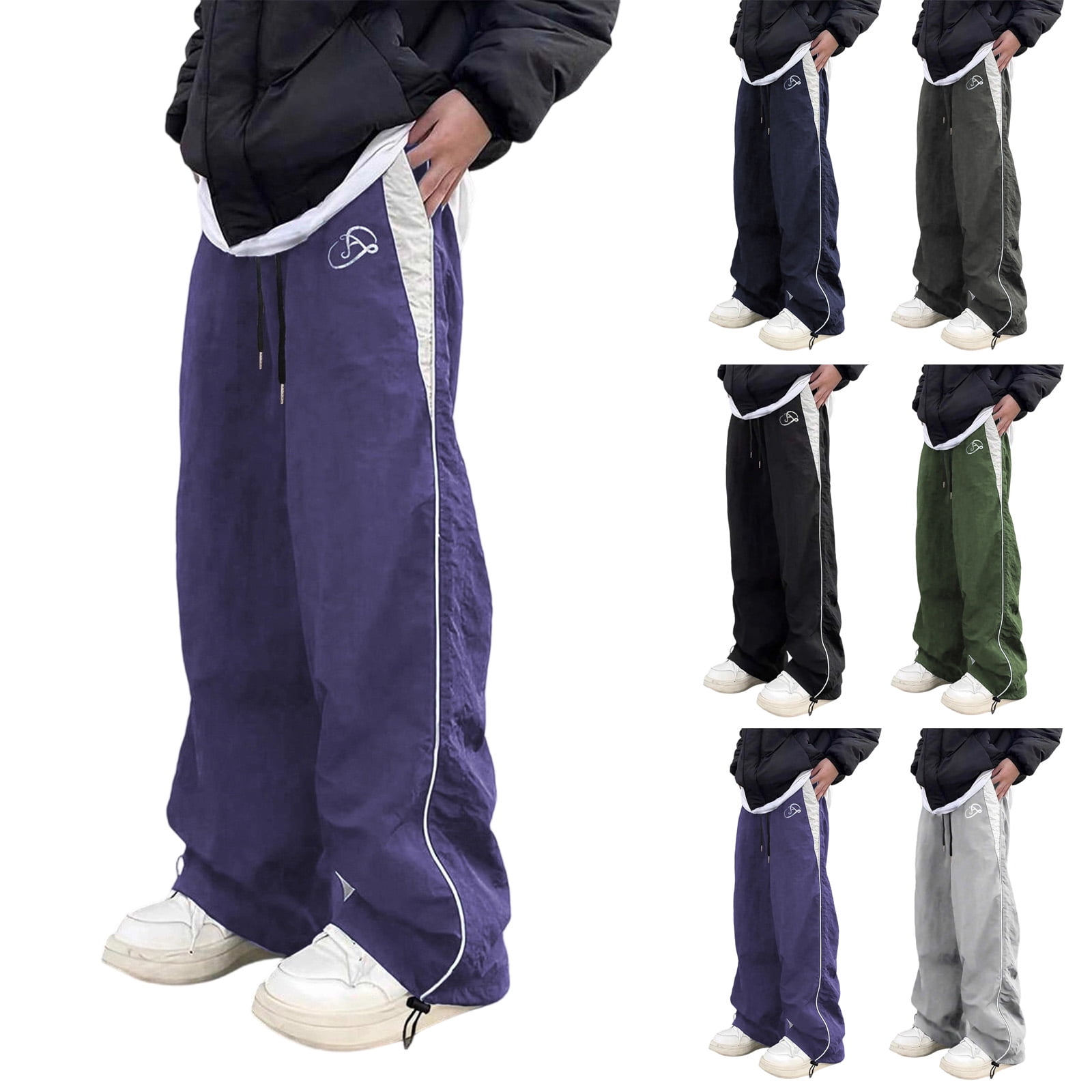 ENCCRWIN Men's Relaxed Wide-Leg Casual Pants with Adjustable Cuffs ...