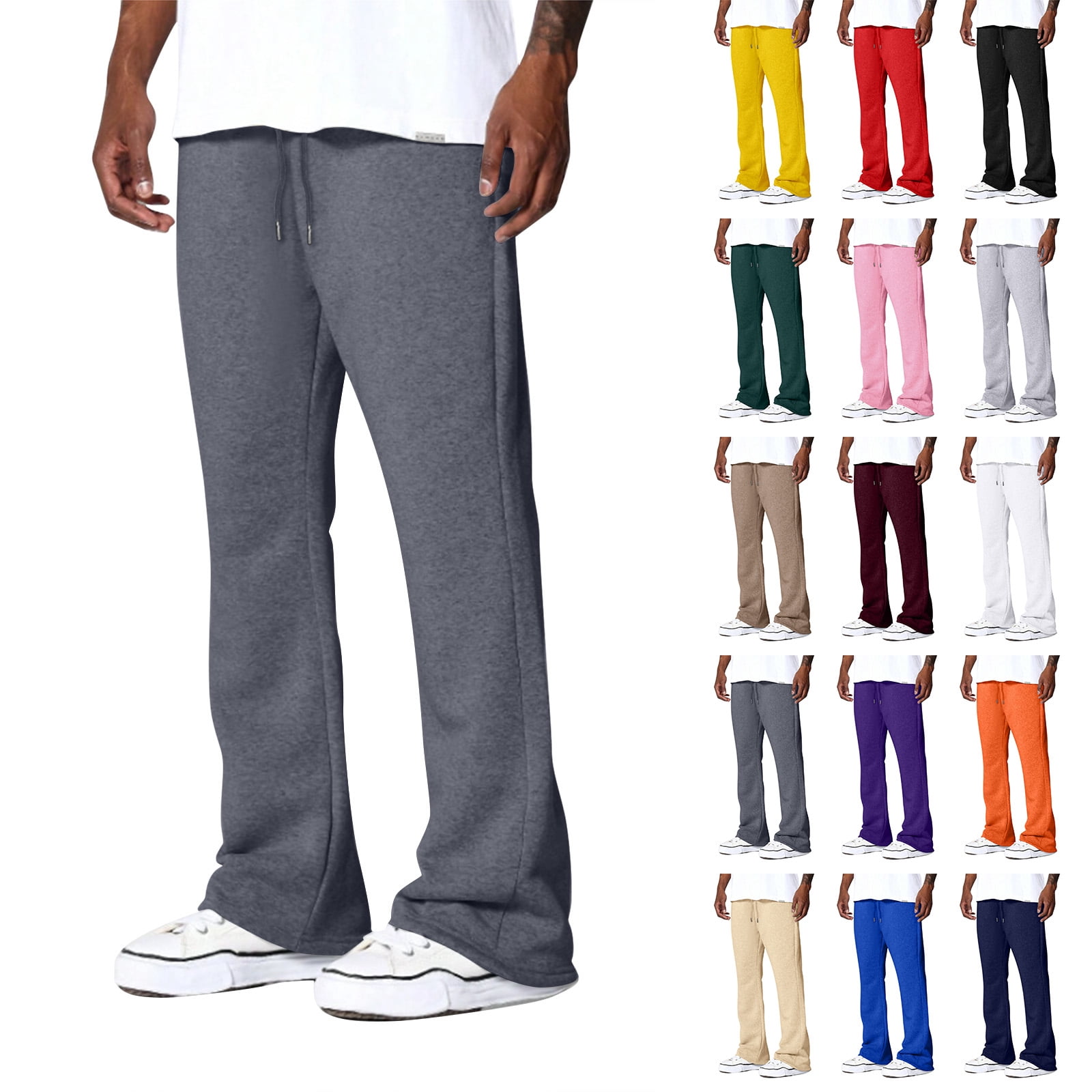 ENCCRWIN Men's Solid Color Loose Wide-Leg Sweatpants, Comfortable ...