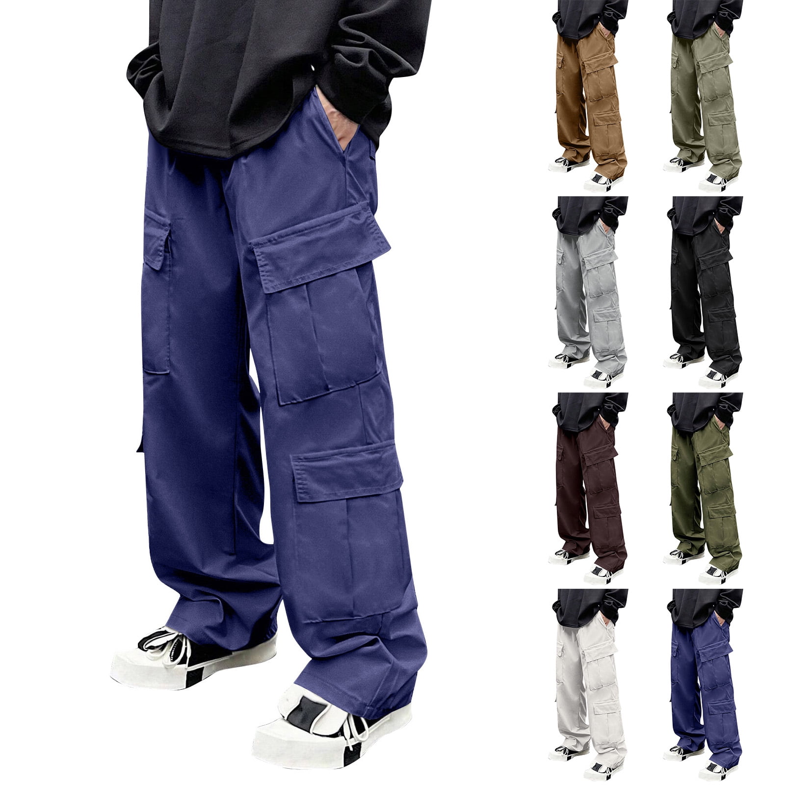 ENCCRWIN Men's Solid Color Multi-Pocket Work Pants, Heavy Duty Utility ...