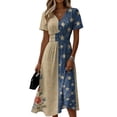 ENCCRWIN Women's 4th of July Dress V Neck Short Sleeve Retro Flag Midi ...