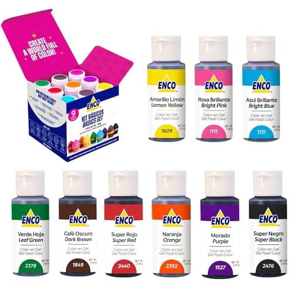 ENCO 9 Basic Food Coloring Gel Set, 1.41 oz each, Includes Color Mixing ...