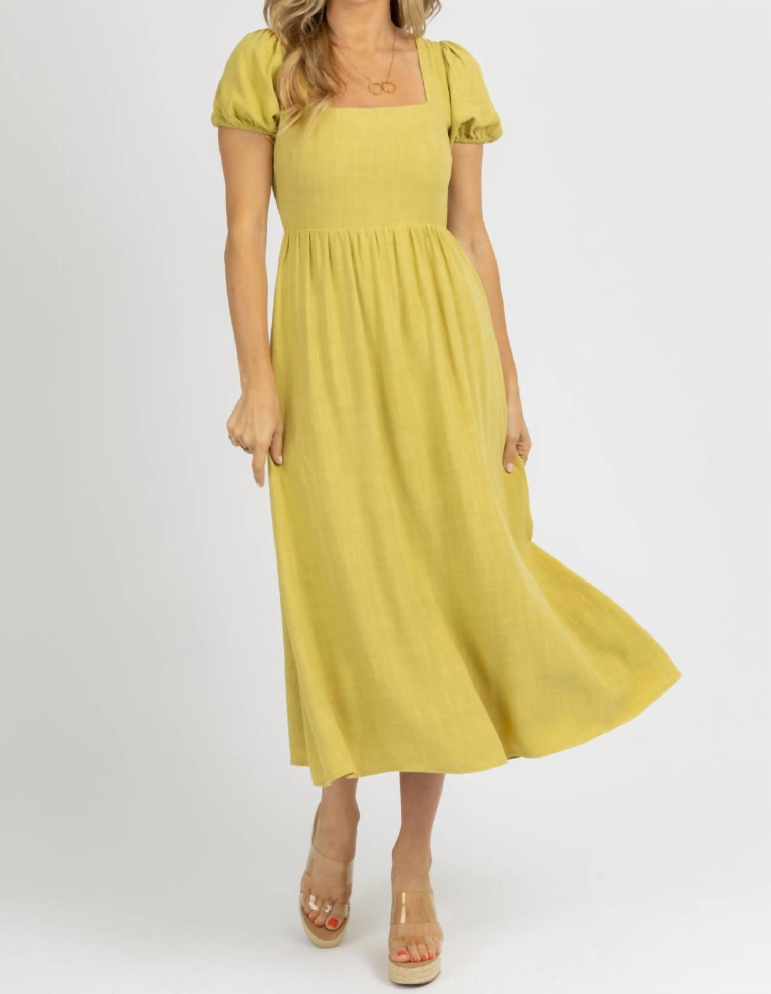Endless Blu. Puff Sleeve Open-Back Midi Dress - Walmart.com
