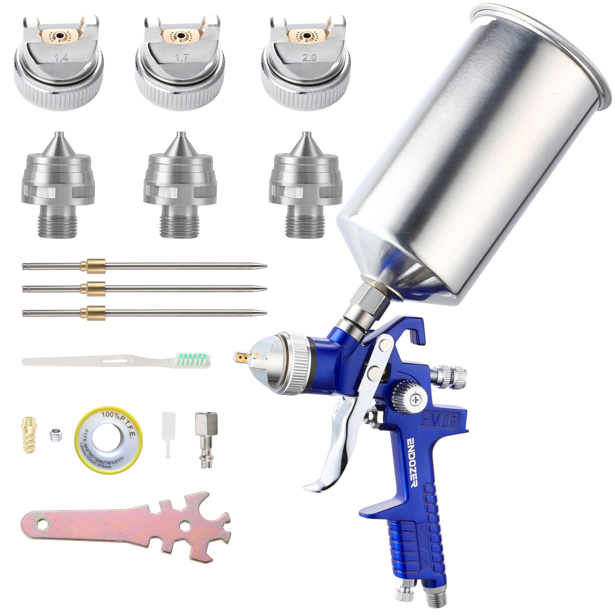 ENDOZER Professional HVLP Gravity Feed Air Spray Gun Set with 1.4 1.7 2 ...