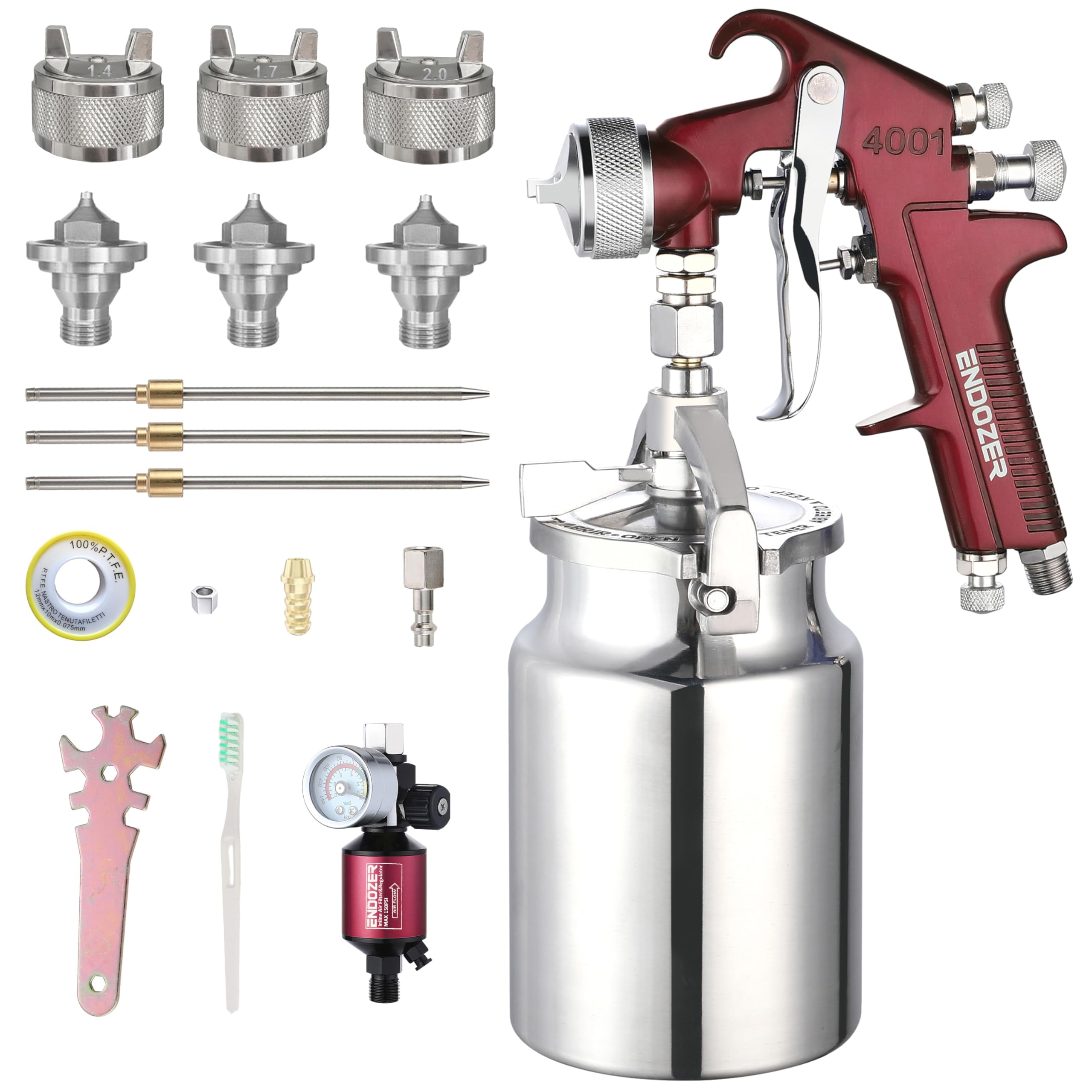 ENDOZER Professional Siphon Feed Spray Gun for Paint, Red Handle, 34 oz ...