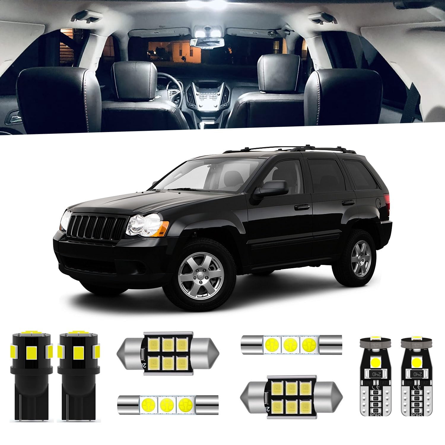 ENDPAGE 15-Pieces White 6000K RRF12 Interior LED Light Jeep Grand ...