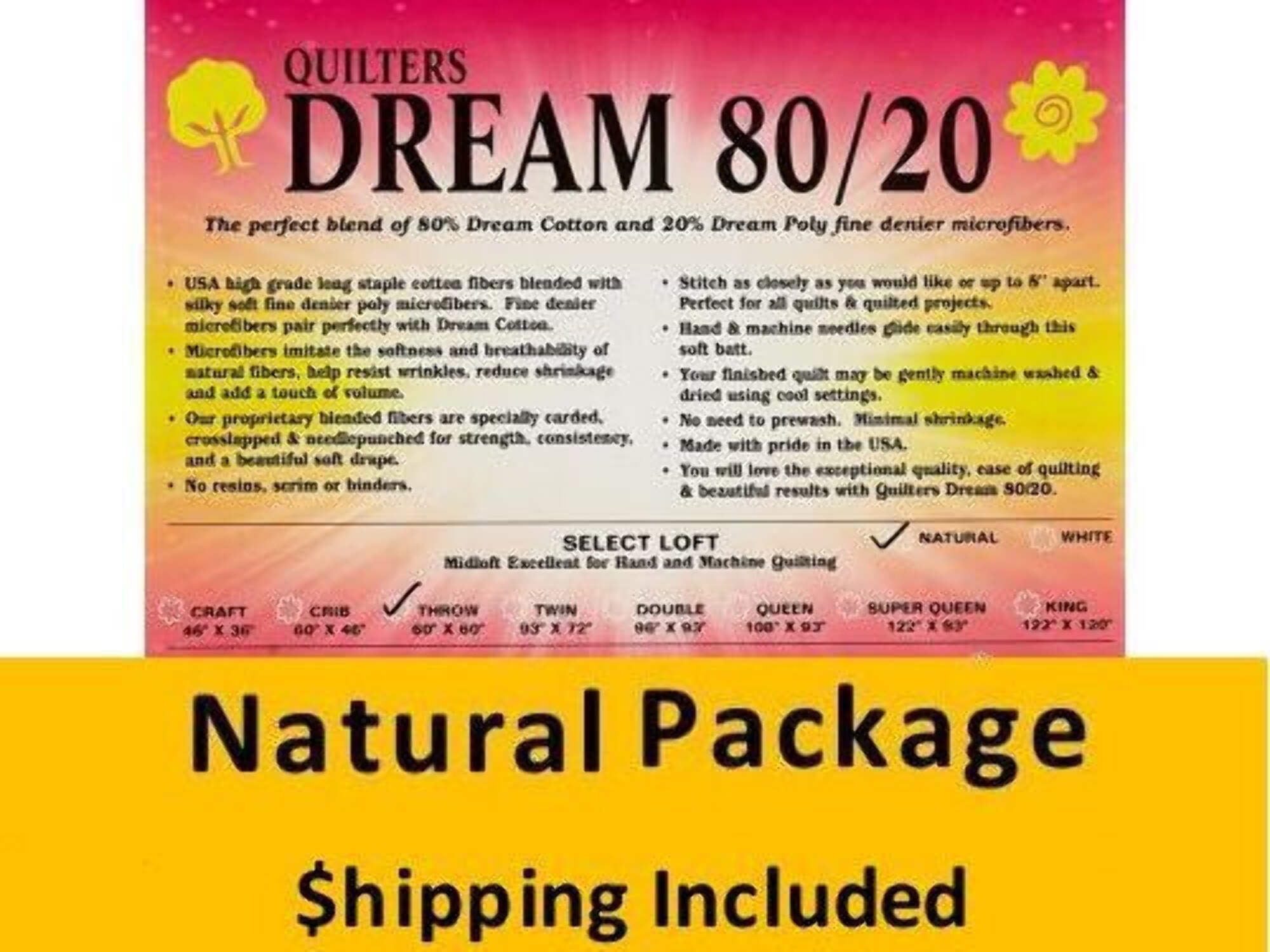 ENDPK Dream 80/20 Blend Natural Batting (Package, Double 96 in x 93 in ...