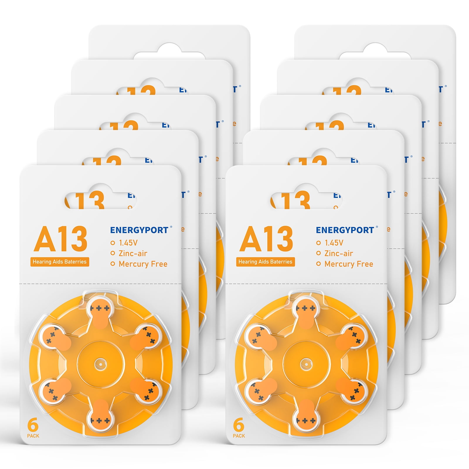 ENERGYPORT Size 13 Hearing Aid Batteries, 60 Count Long-Lasting Battery ...